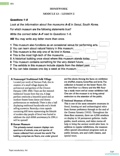 G61 - M13.L2 - Homework (02.03.22). Interactive worksheet | TopWorksheets