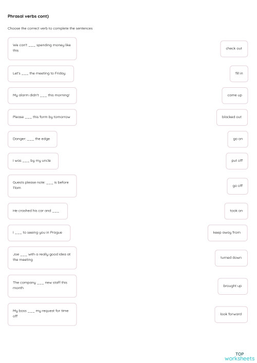 Phrasal verbs (cont). Interactive worksheet | TopWorksheets