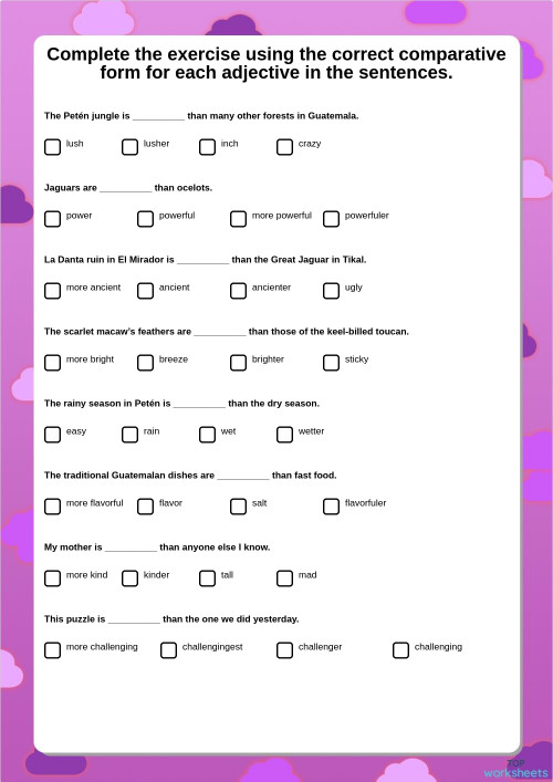 Complete the exercise using the correct comparative form for each ...