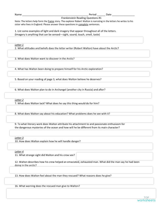 Frankenstein Worksheet: Pre-Reading. Interactive worksheet | TopWorksheets