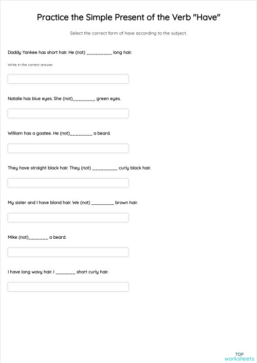 Practice the Simple Present of the Verb. Interactive worksheet ...