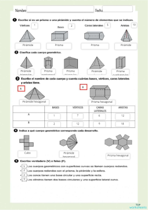 Cuerpos geométricos en 3D. Ficha interactiva | TopWorksheets