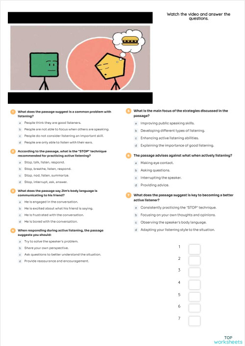 Active listener. Interactive worksheet | TopWorksheets