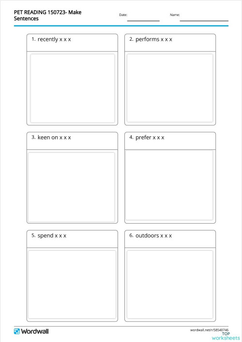 PET READING 150723- Make Sentences. Interactive worksheet | TopWorksheets