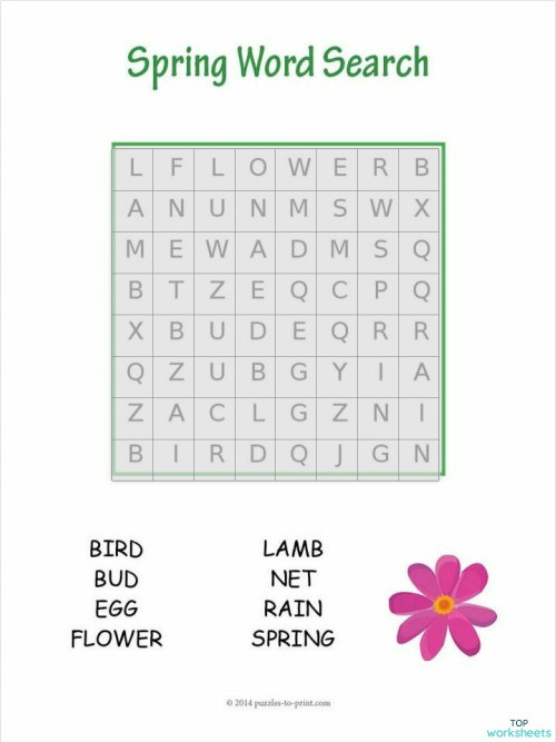 spring word search. Interactive worksheet | TopWorksheets