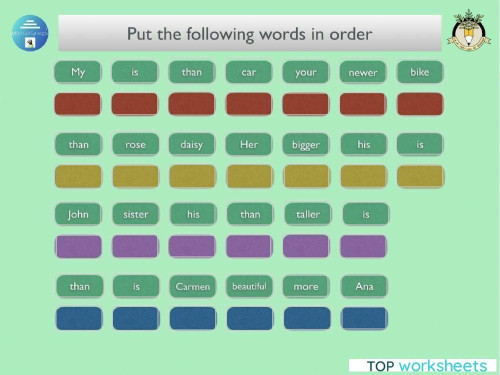 Order the words: Comparatives. Interactive worksheet | TopWorksheets
