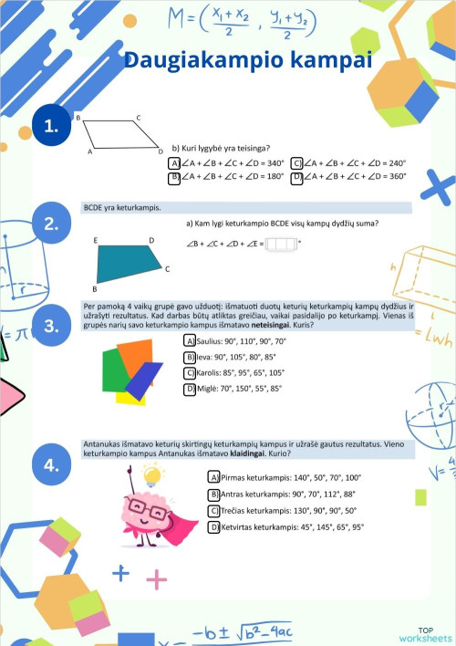 Trikampiai, keturkampiai: interactive worksheets and online exercises ...