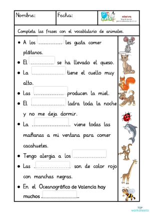 VOCABULARIO DE ANIMALES. Ficha interactiva | TopWorksheets
