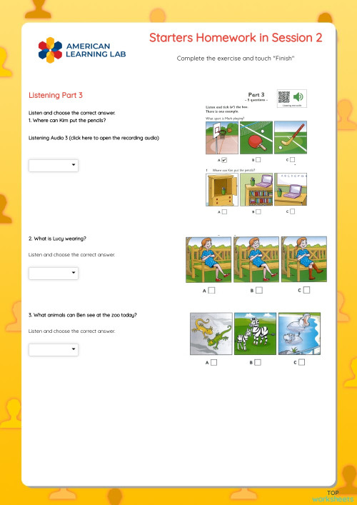 Starters Homework in Session 2. Interactive worksheet | TopWorksheets