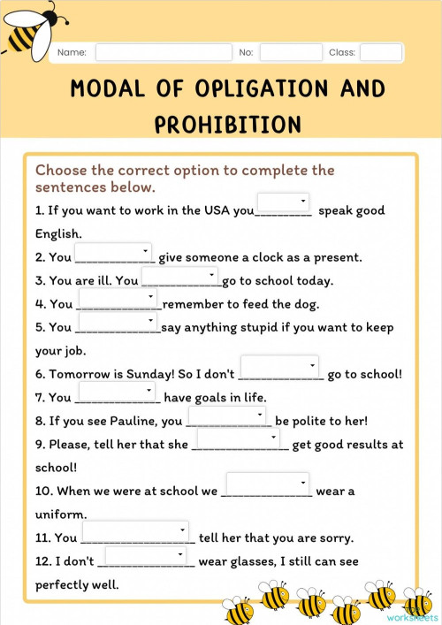 Modal of Opligation and Prohibition. Interactive worksheet | TopWorksheets