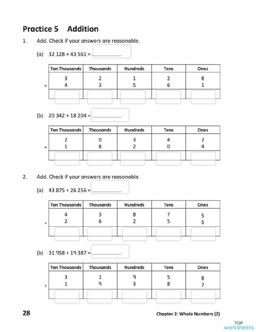 ADDITION OF 5-DIGIT NUMBER. Interactive worksheet | TopWorksheets