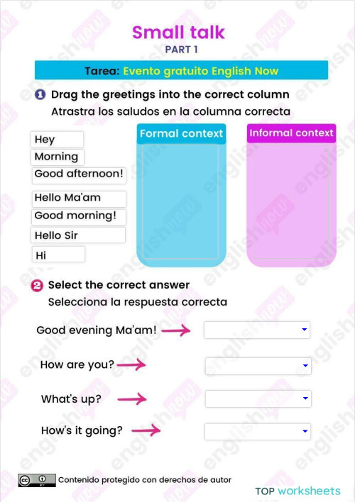 Small talk. Ficha interactiva | TopWorksheets