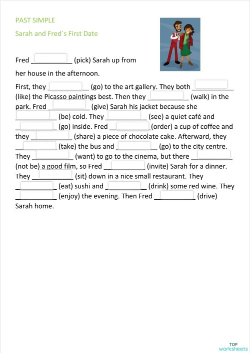 PAST SIMPLE - FIRST DATE STORY. Interactive worksheet | TopWorksheets