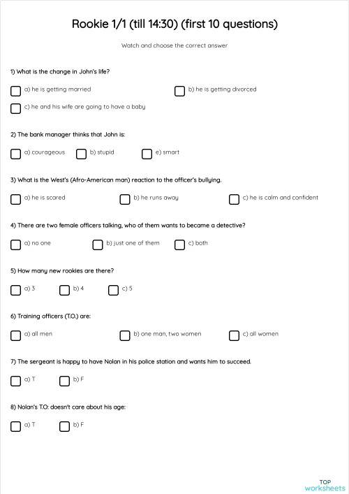 Rookie 1/1 (till 14:30) (first 10 questions). Interactive worksheet ...