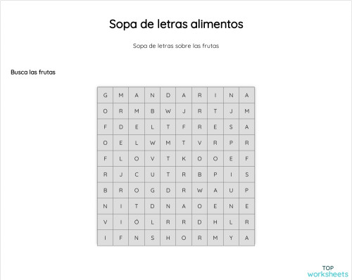 Sopa de letras alimentos. Ficha interactiva | TopWorksheets