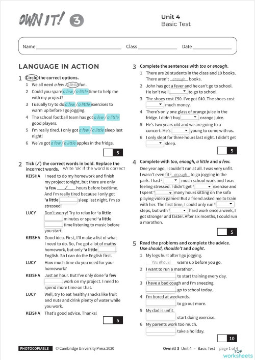 OWN IT 3. Unit 4 TEST. Interactive worksheet | TopWorksheets