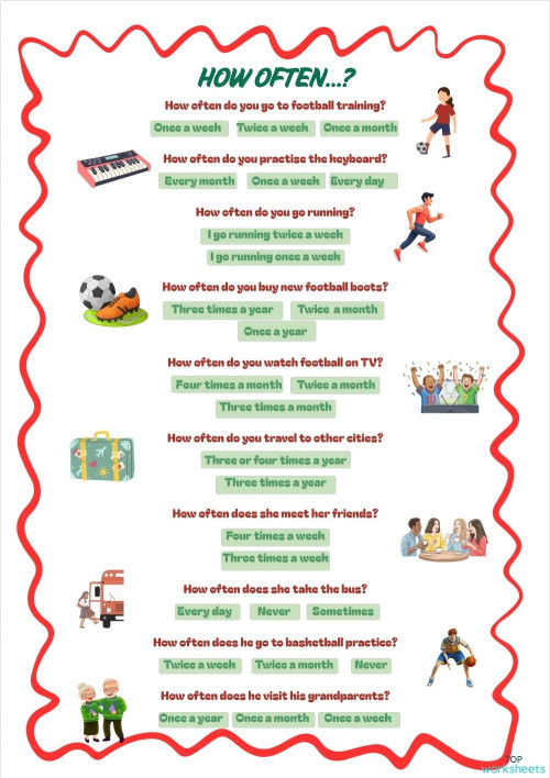 5º UNIT 2 - VIDEO SONG - HOW OFTEN. Interactive worksheet | TopWorksheets