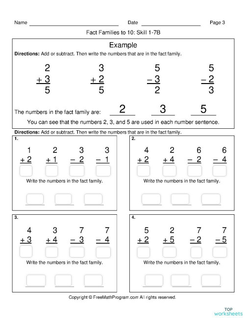 Fact families: up to 10. Interactive worksheet | TopWorksheets