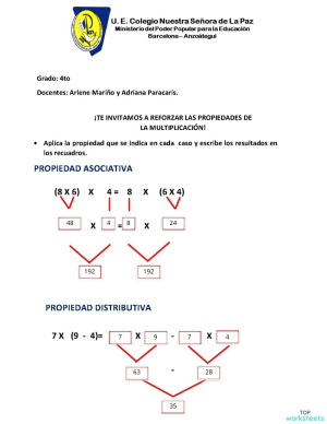 Propiedades de la multiplicación (Asociativa y Distributiva). Ficha ...