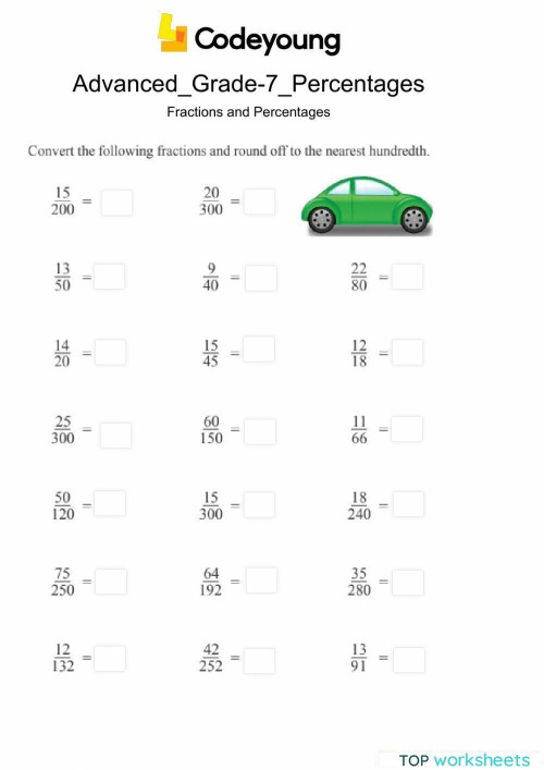 Fractions and Percentages Advanced. Interactive worksheet | TopWorksheets