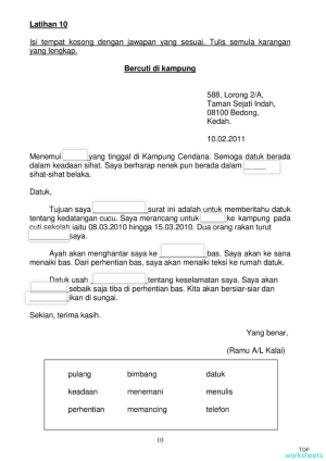 Karangan Surat. Interactive worksheet | TopWorksheets