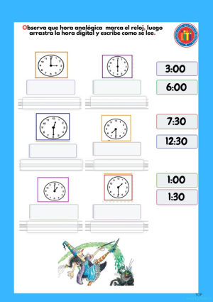 la hora en punto y media. Ficha interactiva | TopWorksheets