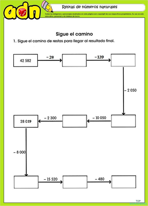 Restas con reagrupación. Ficha interactiva | TopWorksheets