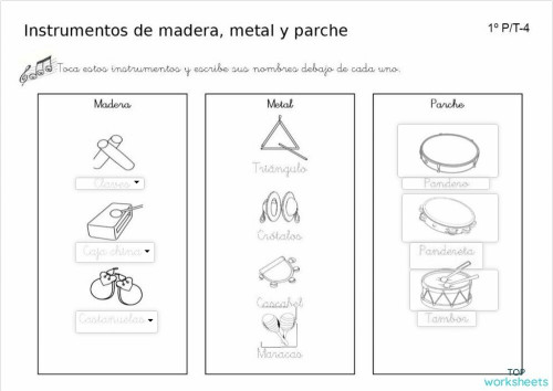 Ficha de instrumentos según clasificación. Ficha interactiva ...