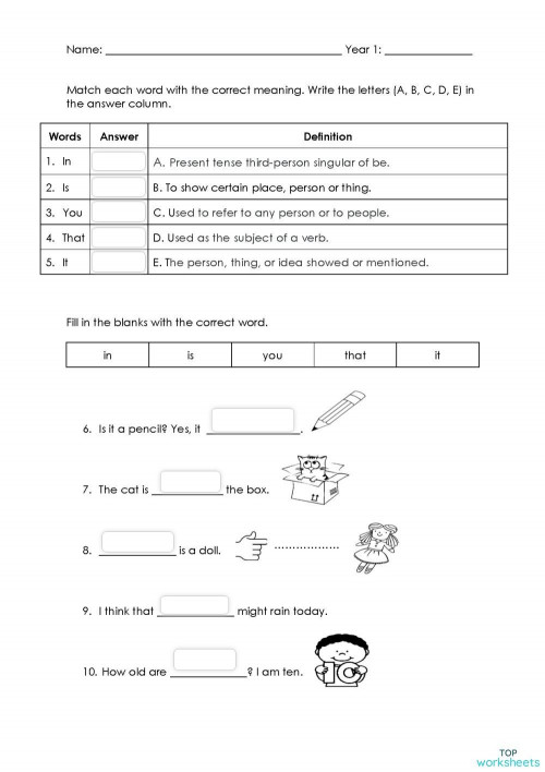 Vocabulary Level 1 Week 2. Interactive worksheet | TopWorksheets