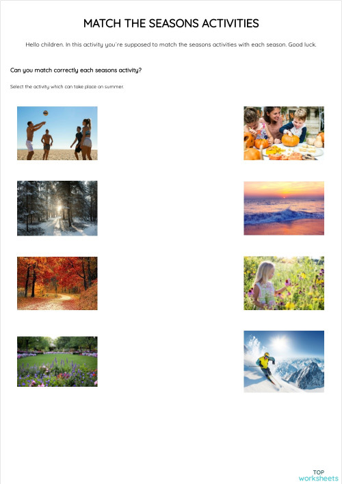 MATCH THE SEASONS ACTIVITIES. Interactive worksheet | TopWorksheets