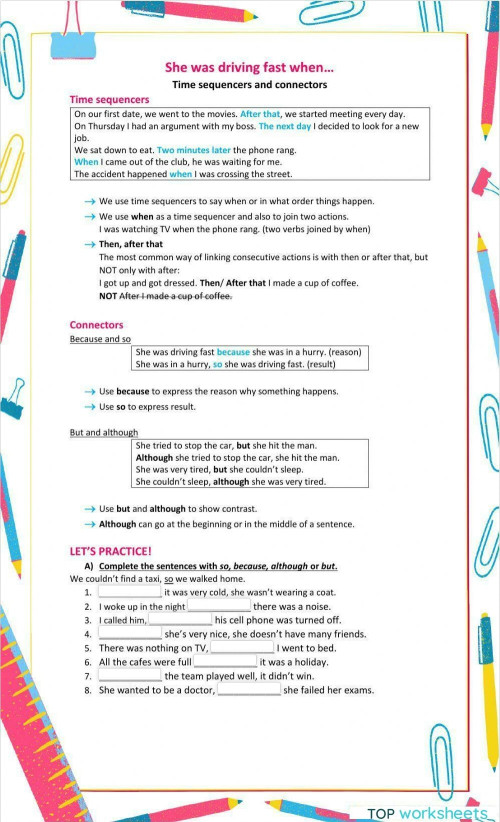 Time sequencers and connectors. Interactive worksheet | TopWorksheets