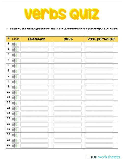 B1. Verbs in Past and Past Participle QUIZ 3. Interactive worksheet ...