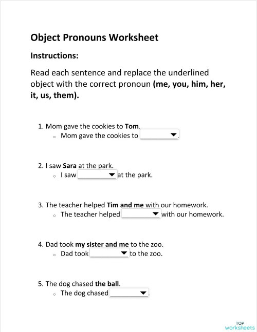 Object Pronoun - 1. Interactive worksheet | TopWorksheets