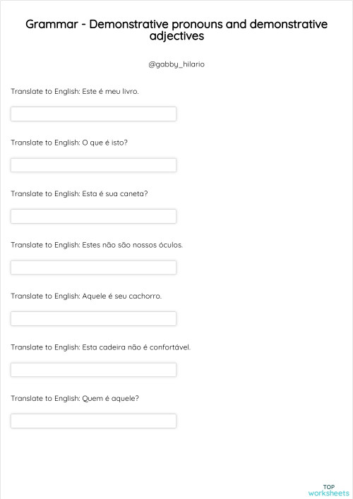 Grammar - Demonstrative pronouns and demonstrative adjectives. Ficha ...
