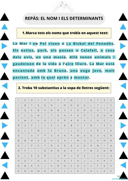 REPÀS: EL NOM I ELS DETERMINANTS 1. Fitxa interactiva | TopWorksheets