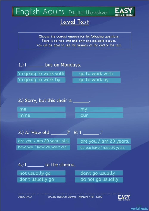 English Level Test up to B2. Interactive worksheet | TopWorksheets