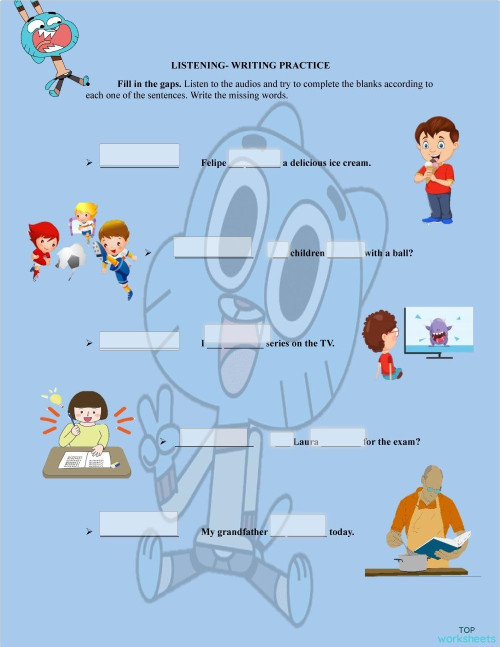 Listening Writing practice. Interactive worksheet | TopWorksheets