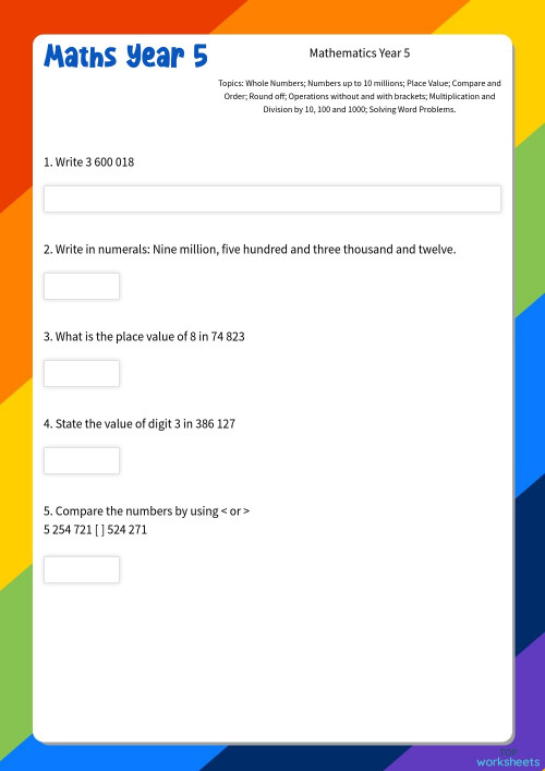 Mathematics Year 5. Interactive worksheet | TopWorksheets