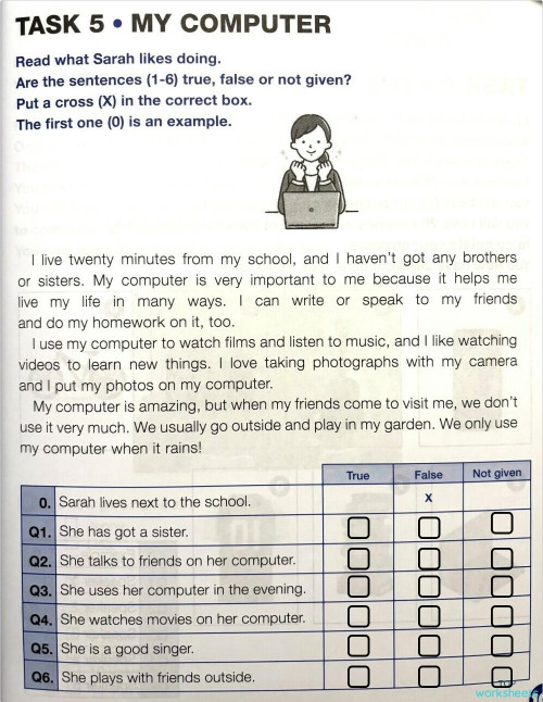 MY COMPUTER - reading and comprehension. Interactive worksheet ...