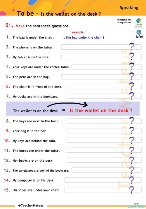 PRESENT SIMPLE - To be - Is the wallet on the desk ? - Speaking ...