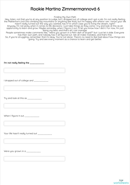 Rookie by Tomáš, comprehension question (open - ended). Interactive ...
