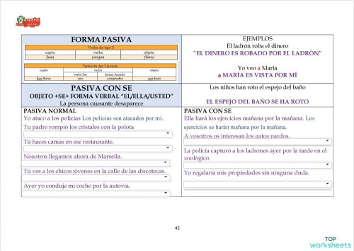 La forma pasiva y la pasiva con SE. Ficha interactiva | TopWorksheets