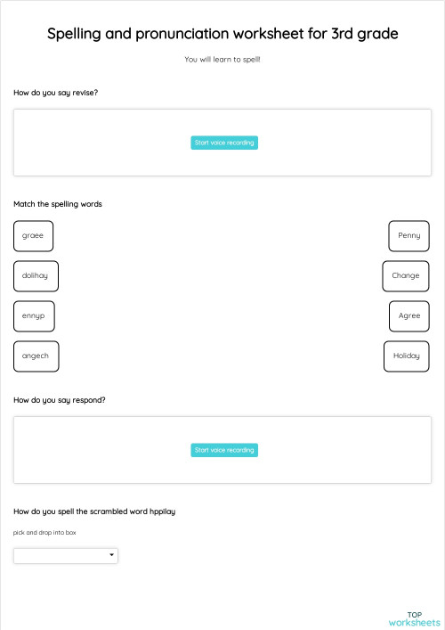 Spelling and pronunciation worksheet for 3rd grade. Interactive ...