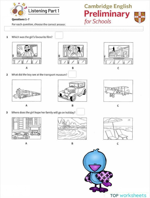 PET Listening 2020. Interactive worksheet | TopWorksheets