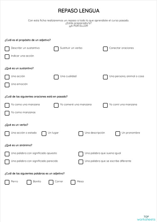 REPASO LENGUA. Ficha interactiva | TopWorksheets