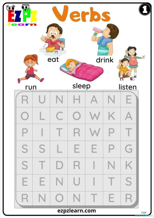 Wordsearch Verbs. Interactive worksheet | TopWorksheets