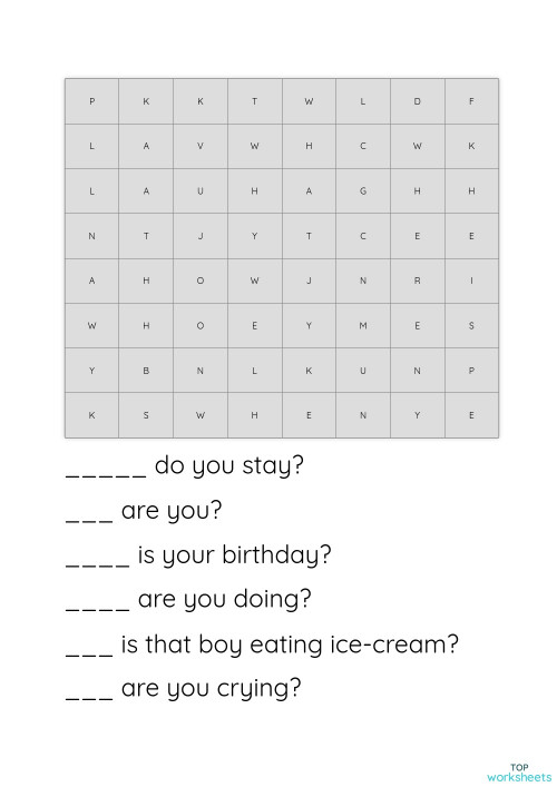 Questions 5W 1H. Interactive worksheet | TopWorksheets
