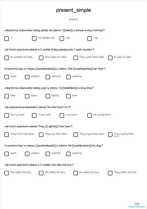 Present Simple Interactive Worksheet Topworksheets