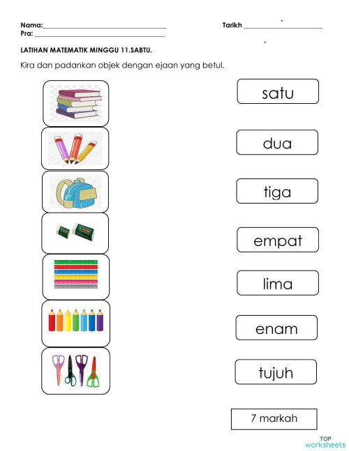 MATEMATIK-PADANKAN OBJEK DENGAN EJAAN. Interactive worksheet ...