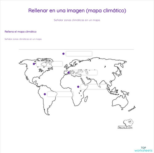 Rellenar en una imagen (mapa climático). Ficha interactiva | TopWorksheets